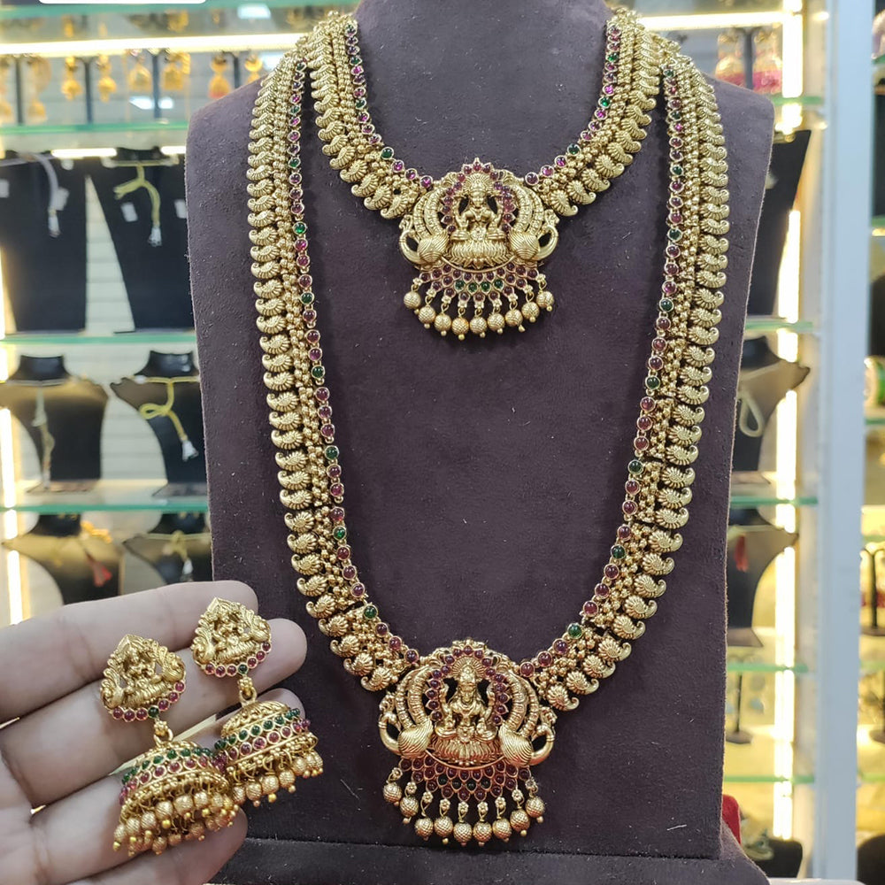 India Art Gold Plated Pota Stone Temple Necklace Combo Set – JewelEMarket