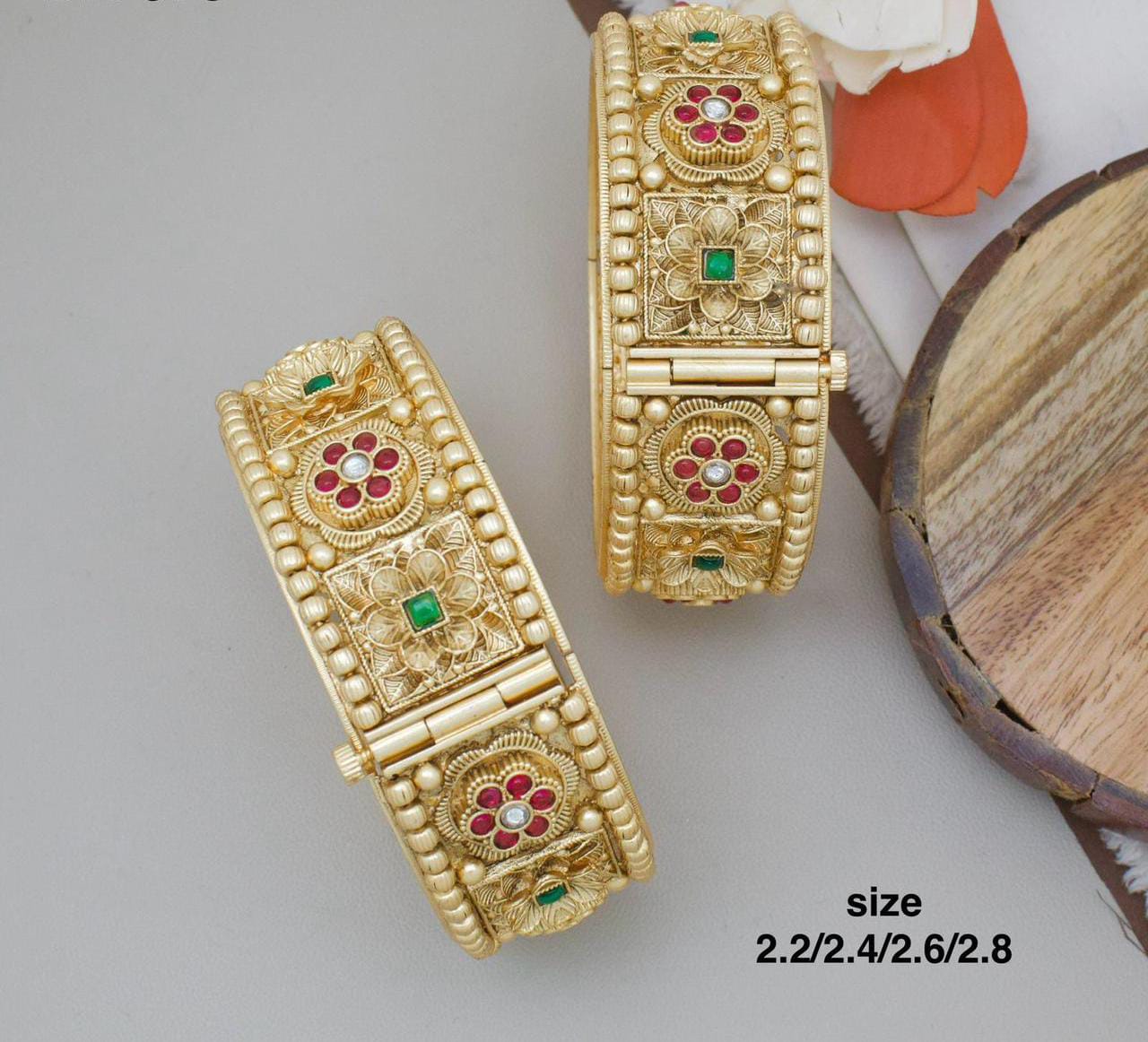 Pooja Bangles Gold Plated Pota Stone Openable Bangle Set – JewelEMarket