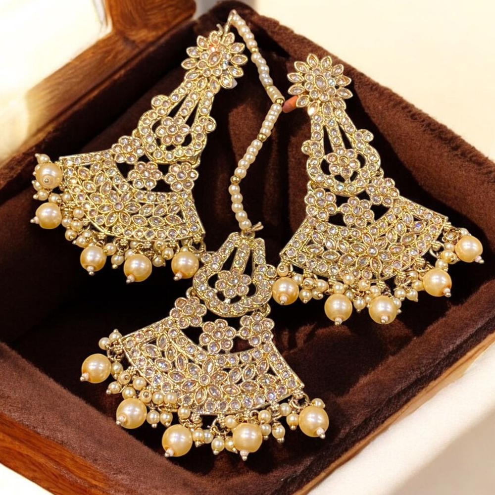 Hira Collection Gold Plated Crystal Stone And Pearls Earring With Maan ...