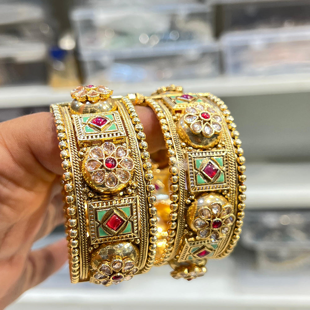 Hira Collections Royal Pota Stone And Meenakari Openable Bangles Set ...