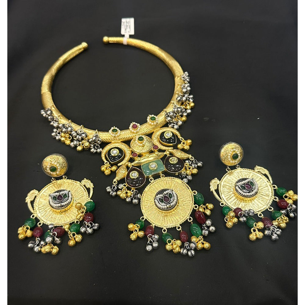 Akruti Collection Gold Plated Pota Stone And Pearls Necklace Set ...