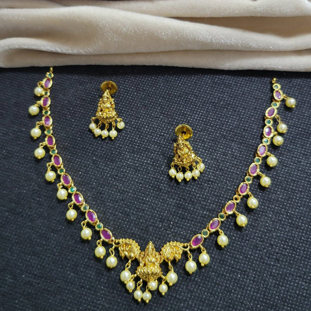 Akruti Collection Traditional Pota Stone And Beads Temple Neckalce Set ...