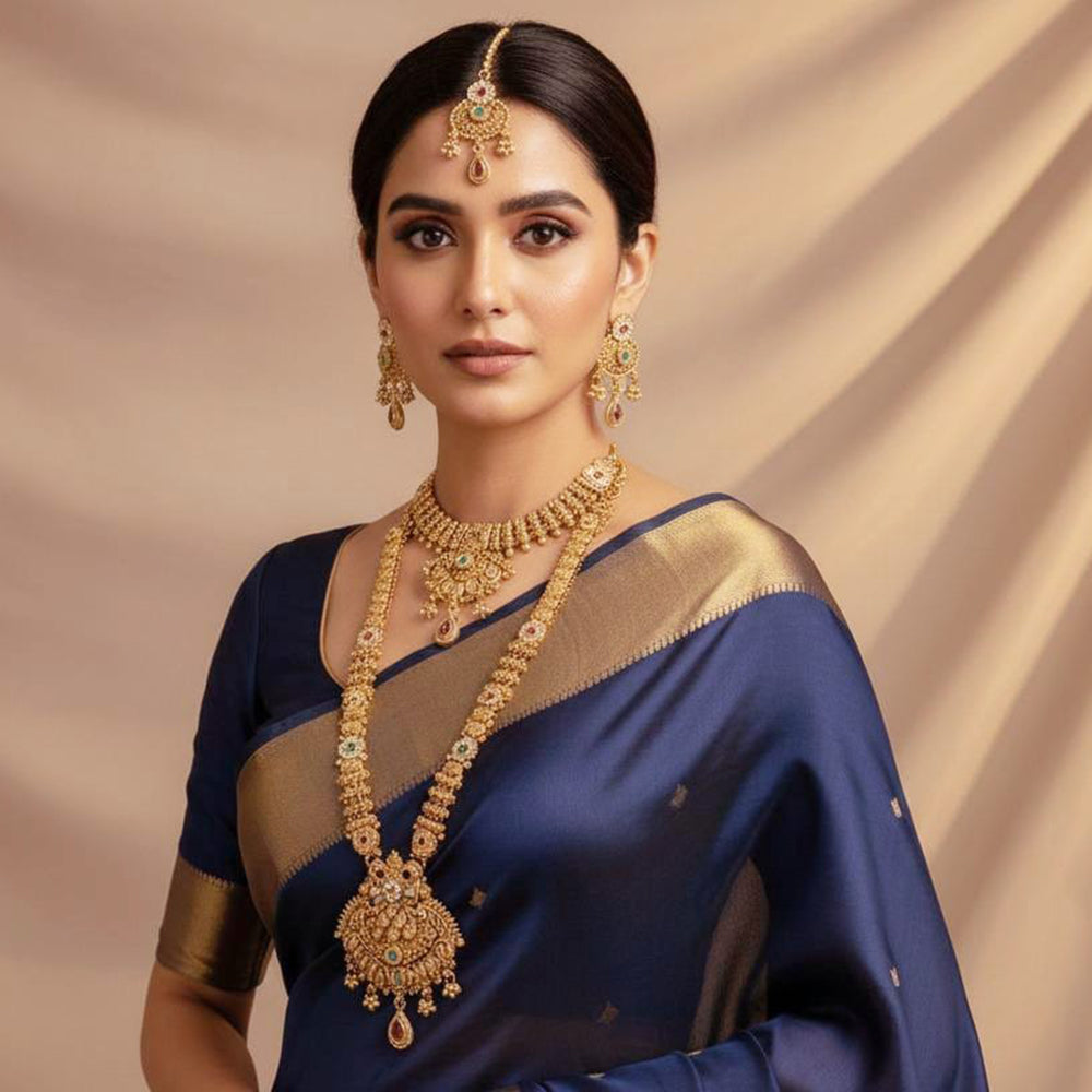 Akruti Collection Premium Pota Stone Double Necklace Set – JewelEMarket