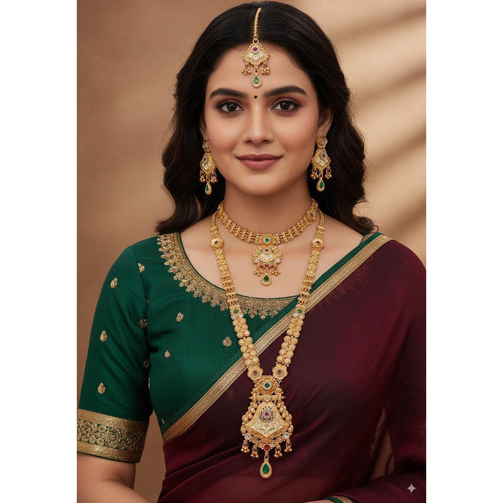 Akruti Collection Premium Pota Stone And Meenakari Double Necklace Set ...