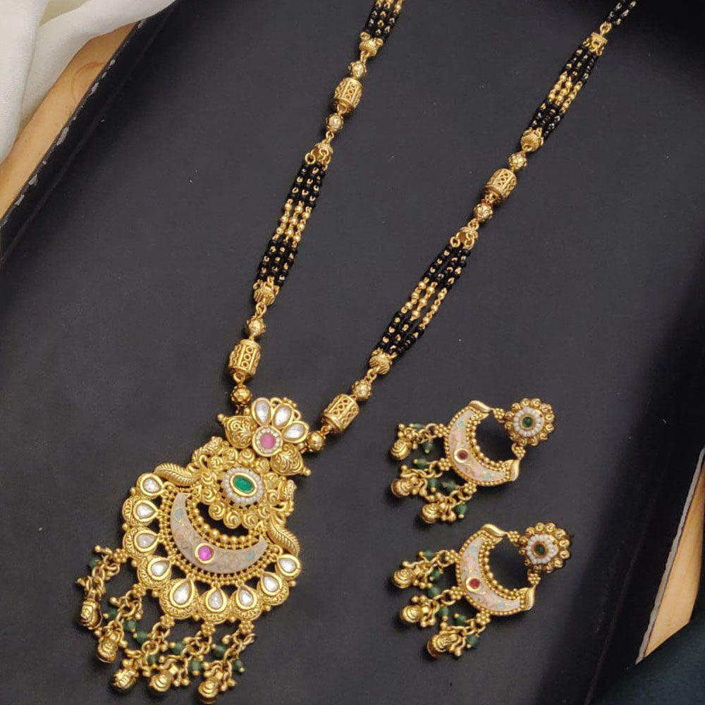 Akruti Collection Elegant Pota Stone And Beads Black Meenakari Beads ...