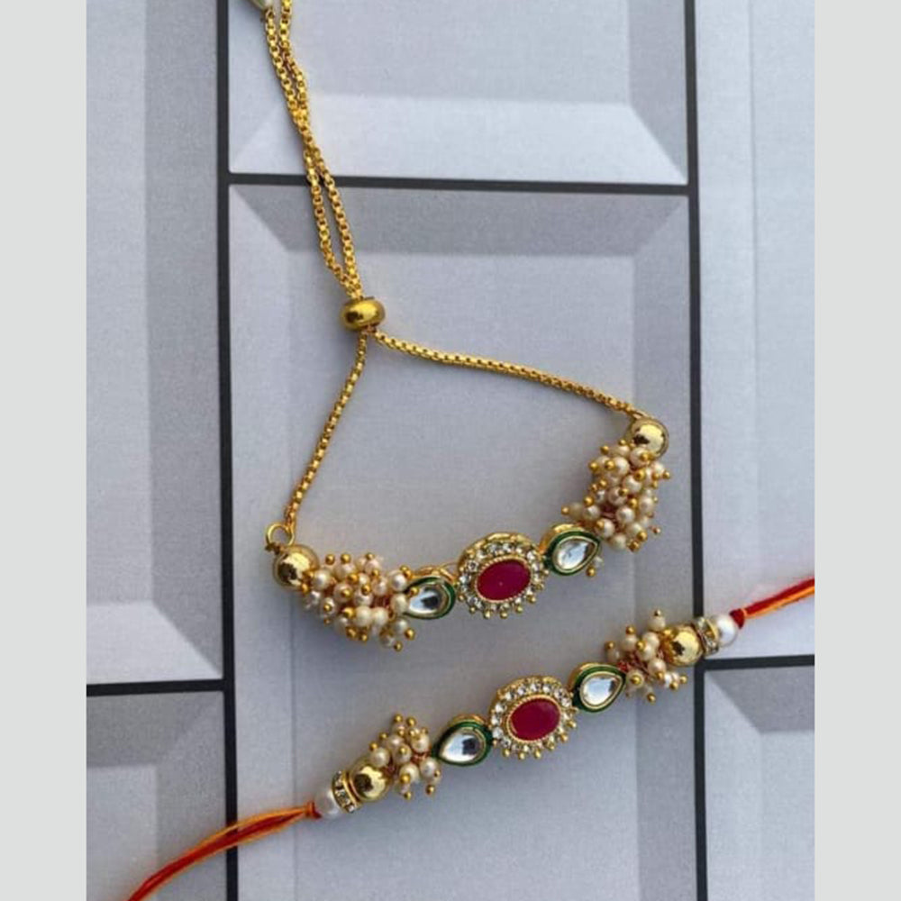 Palak Art Gold Plated Kundan Stone And Pearl Rakhi Combo – JewelEMarket