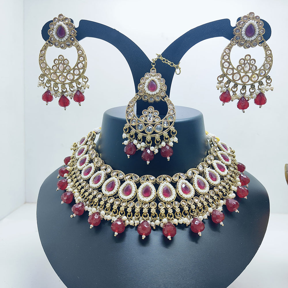 Palak Art Gold Plated Crystal Stone And Pearls Choker Necklace Set ...