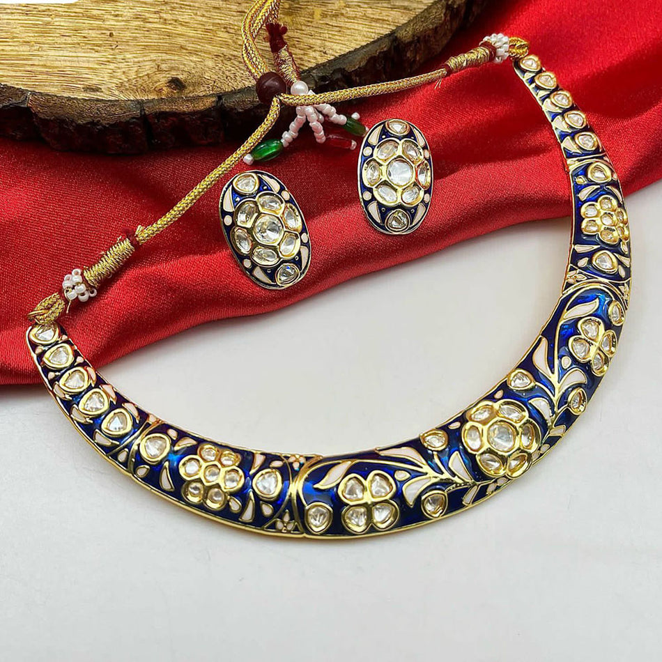Palak Art Gold Plated Polki Kundan Stone And Meenakari Necklace Set ...