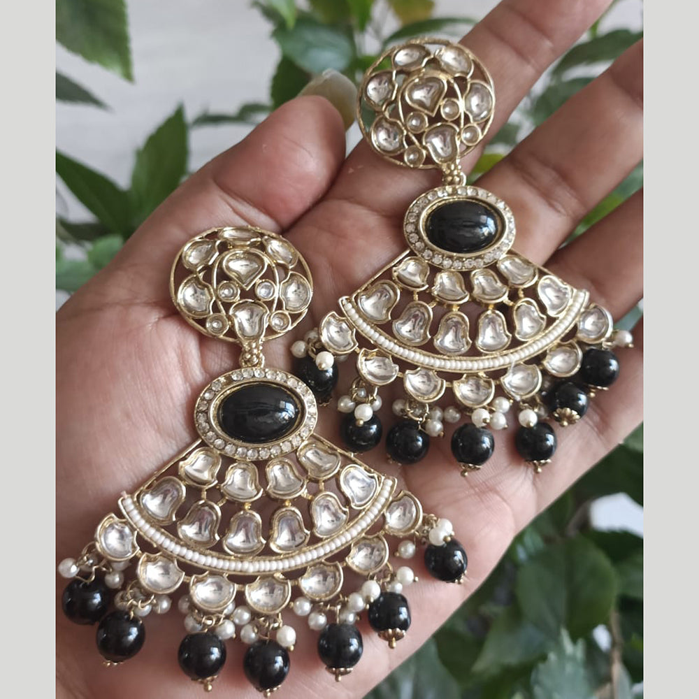 Exotica Collection Gold-Plated Black Color Kundan & Pearl Dangler Earr ...