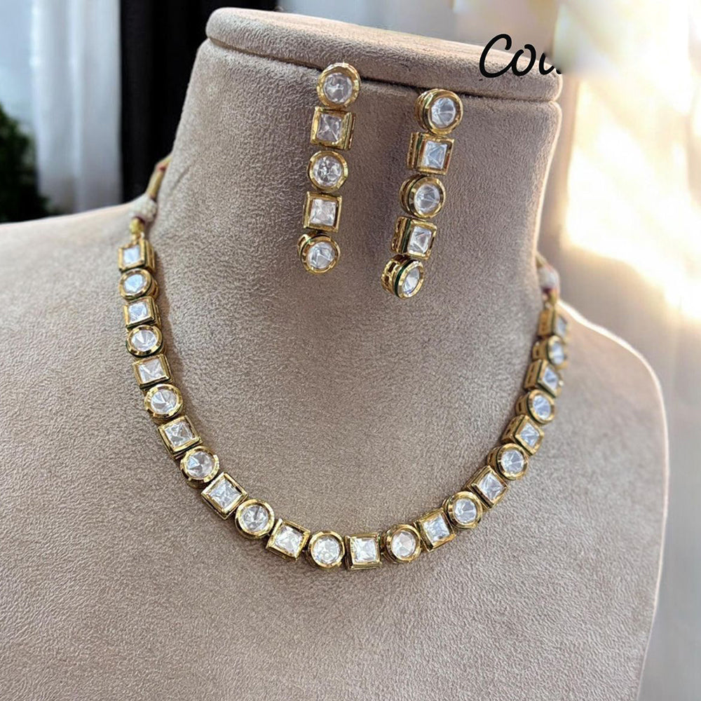 Jewel Addiction Gold Plated Polki Kundan Stone Necklace Set – JewelEMarket