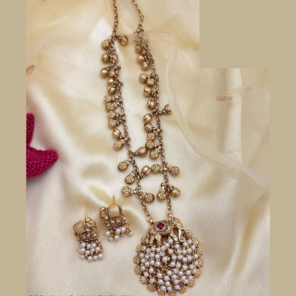 Jewel Addiction Traditional Pota Stone And Pearl Long Necklace Set Wit ...