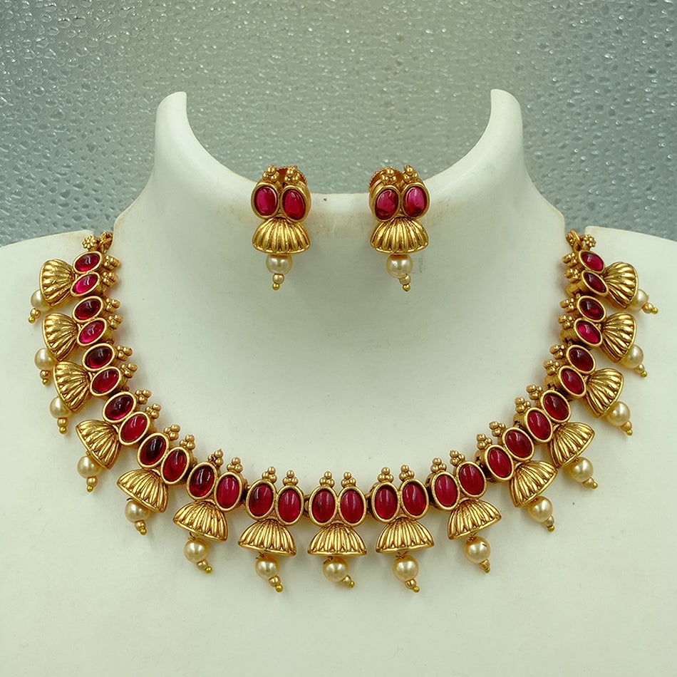 Joyful Jewel Art Matte Gold Plated Pota Stone Necklace Set – JewelEMarket