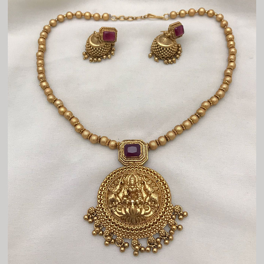 Joyful Jewel Art Matte Gold Plated Pota Stone Temple Necklace Set ...