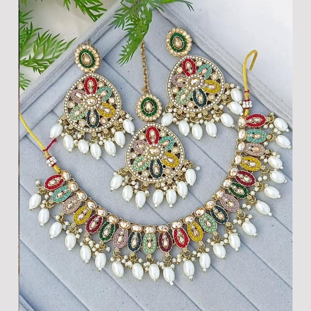 Anjali Jewellery Gold Plated Crystal Stone And Pearls Necklace Set ...