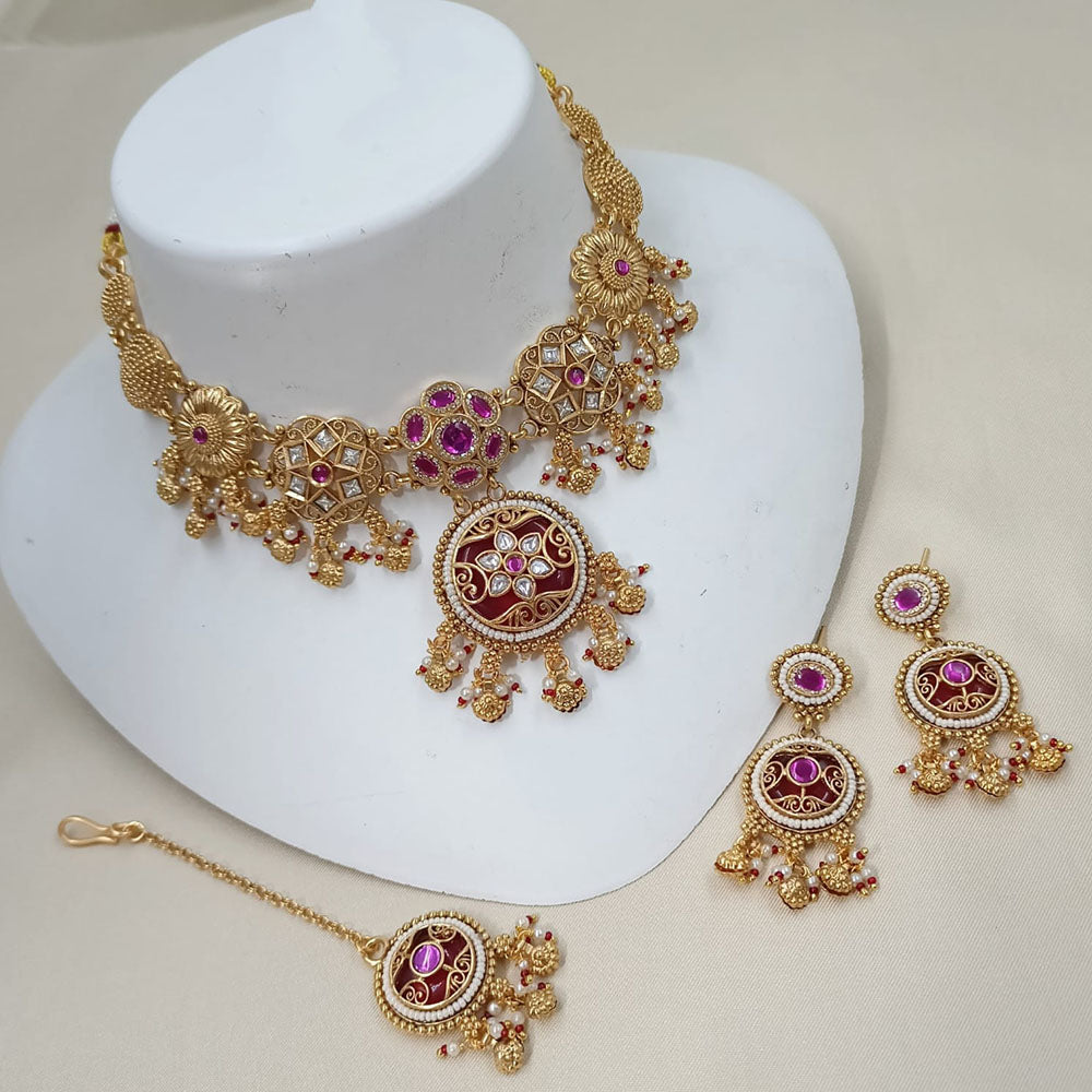 NAFJ Royal Pota Stone Designer And Pearl Choker Necklace Set – JewelEMarket