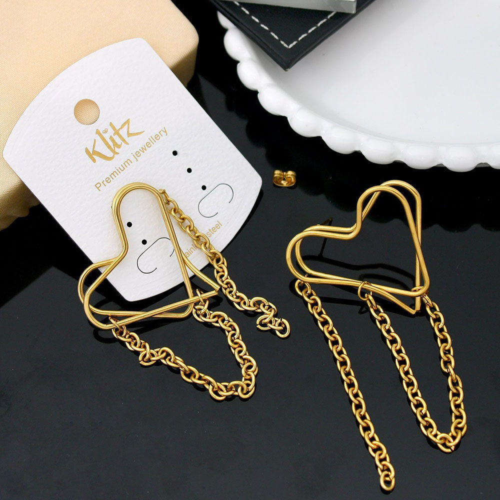 Klitz Stylish Stainless Steel Heart -Shape Chain Dangler Earrings ...