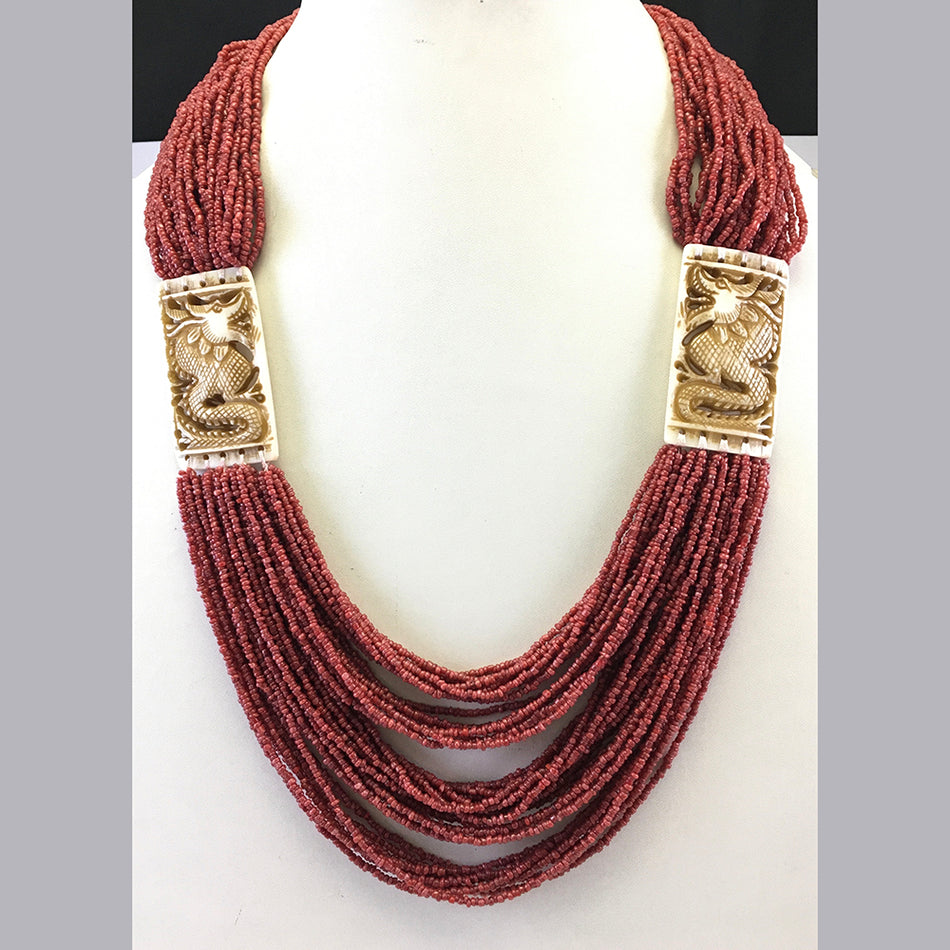 Multi Layered Red Seed Bead With Bone Pendant Necklace – JewelEMarket