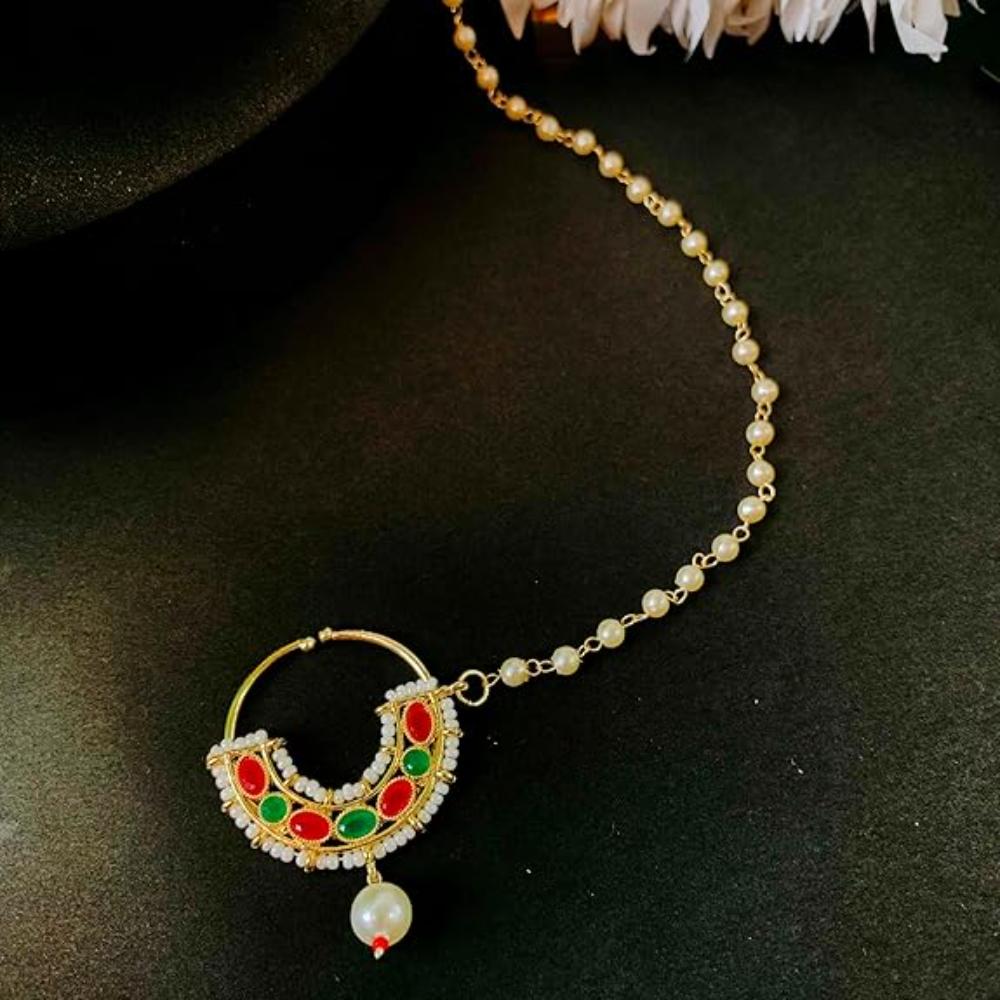 Etnico Gold Plated Traditional Ethnic Bridal Nose Ring/Nath Without Pi ...