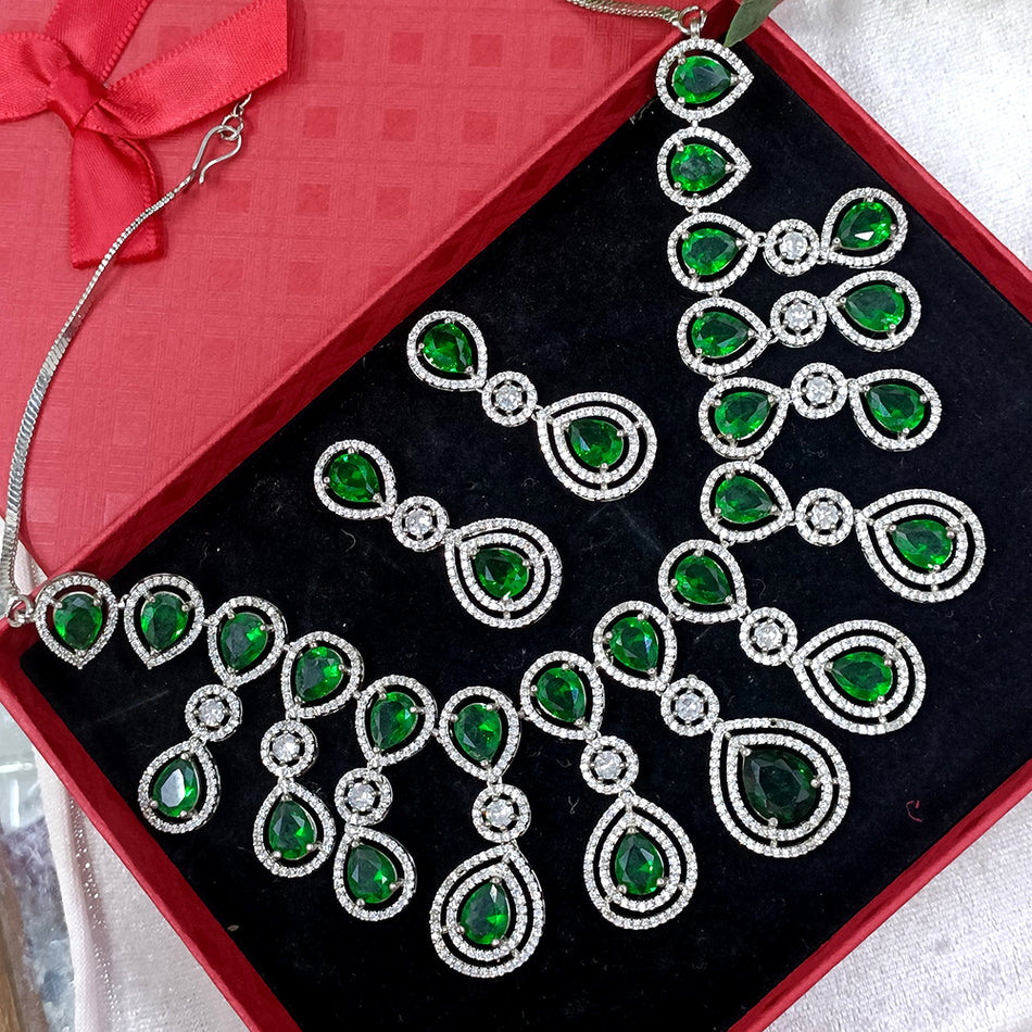 Exotica Collection American Diamond Emrald Necklace Set – JewelEMarket