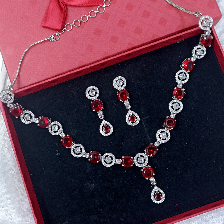 Exotica Collection American Diamond Red Necklace Set – JewelEMarket