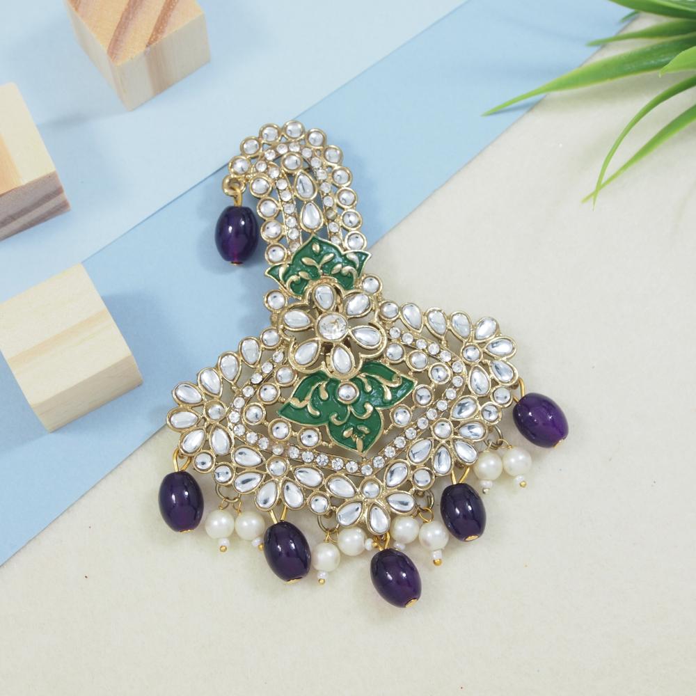 Etnico Gold Plated Traditional Stone Pearl Drop Safa Kalangi Brooch fo ...