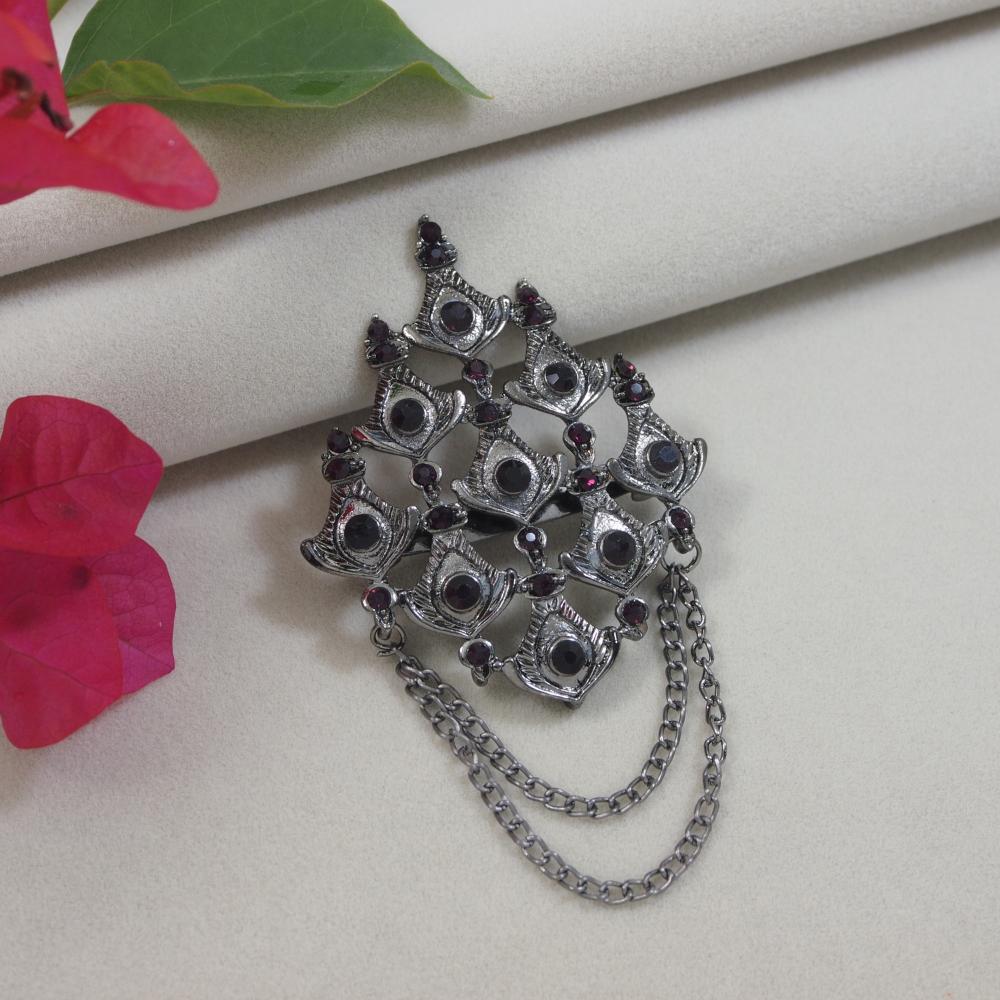 Etnico Silver Oxidised Traditional Stone Drop Safa Kalangi Brooch for ...
