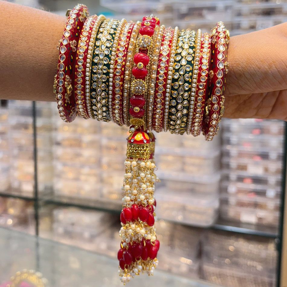 Wedding Chuda Gold Plated Kundan Stone And Pearl Bangles Set – JewelEMarket