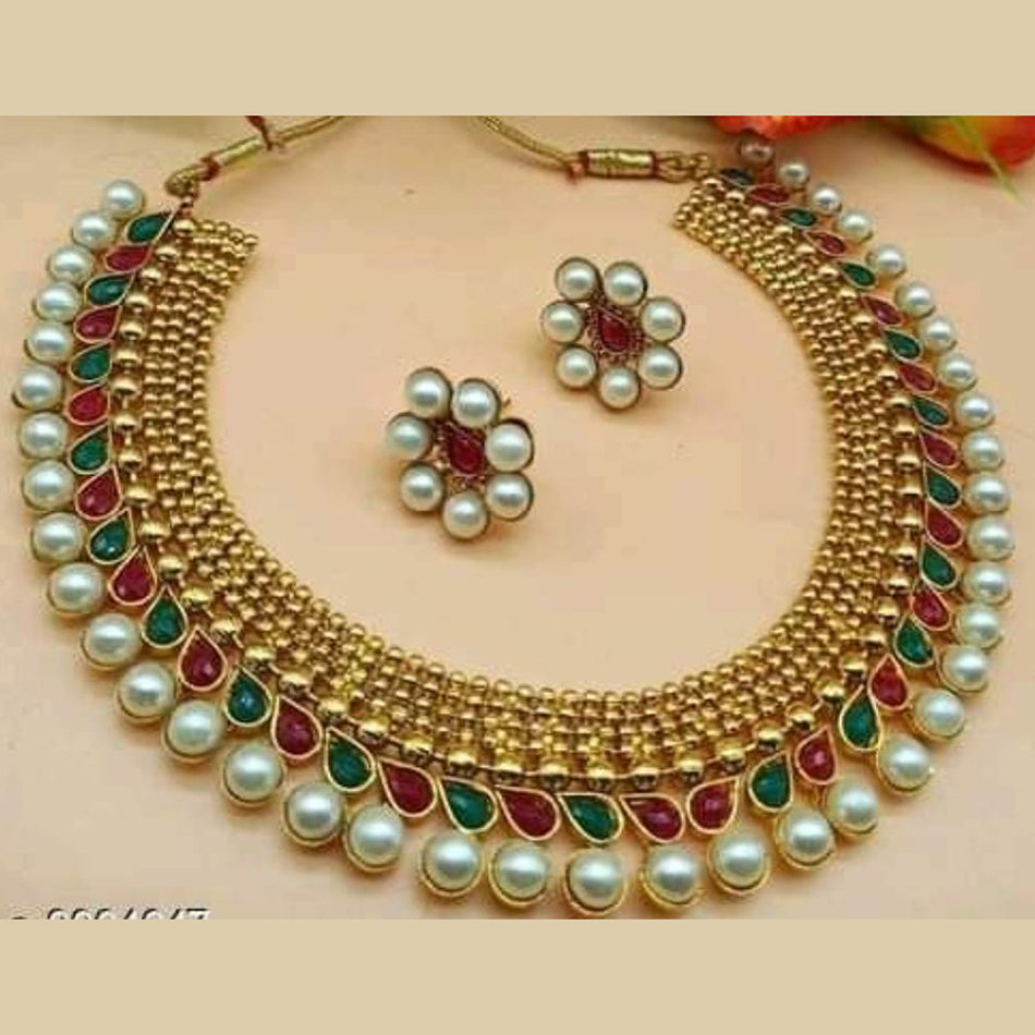 India Art Pota Stone Gold Plated Necklace Set – JewelEMarket