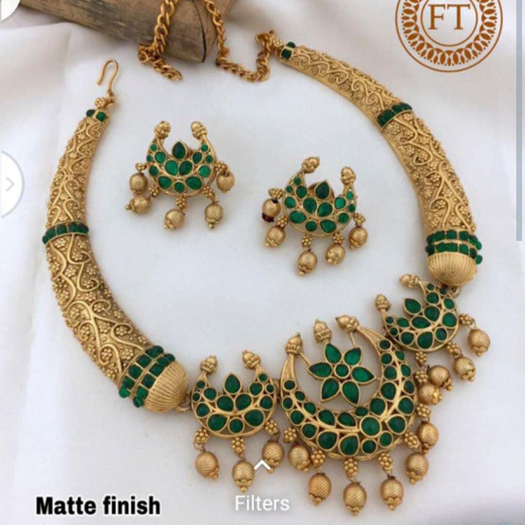 India Art Pota Stone Gold Plated Necklace Set – JewelEMarket