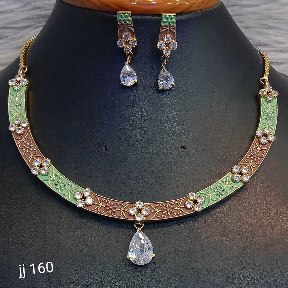 Jain Jewellers Gold Plated American Diamond Necklace Set - 11062636 ...