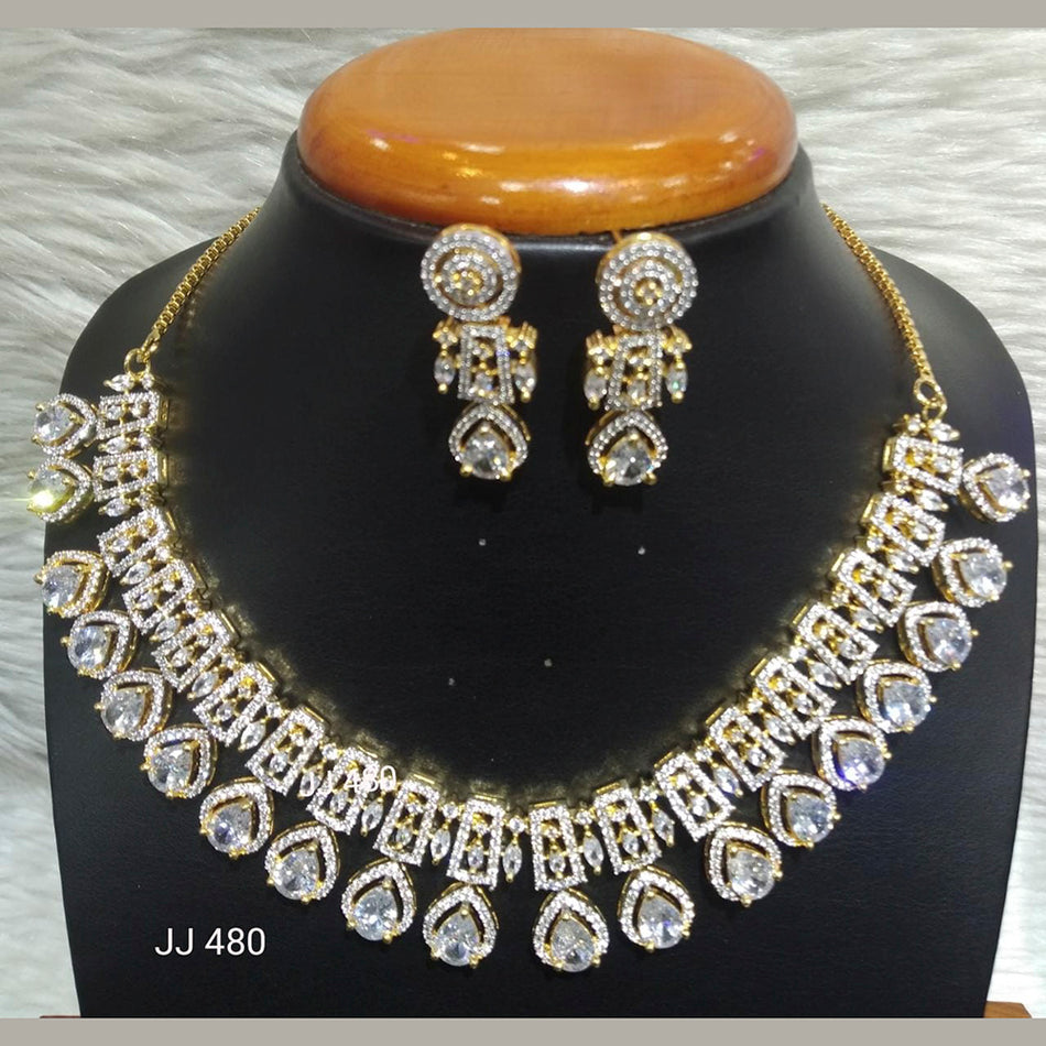 Jain Jewellers Gold Plated American Diamond Necklace Set – JewelEMarket