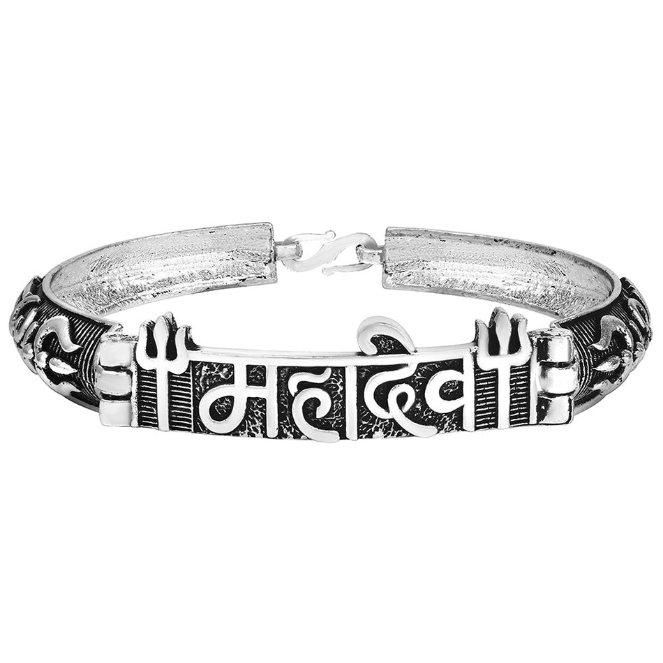 Mahi Silver Oxidised Plated Mahadev and Trishul Bracelet Kada for Mens ...