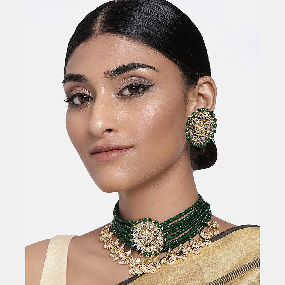 Etnico 18k Gold Plated Traditional Choker Set Glided With Kundan & Pea ...