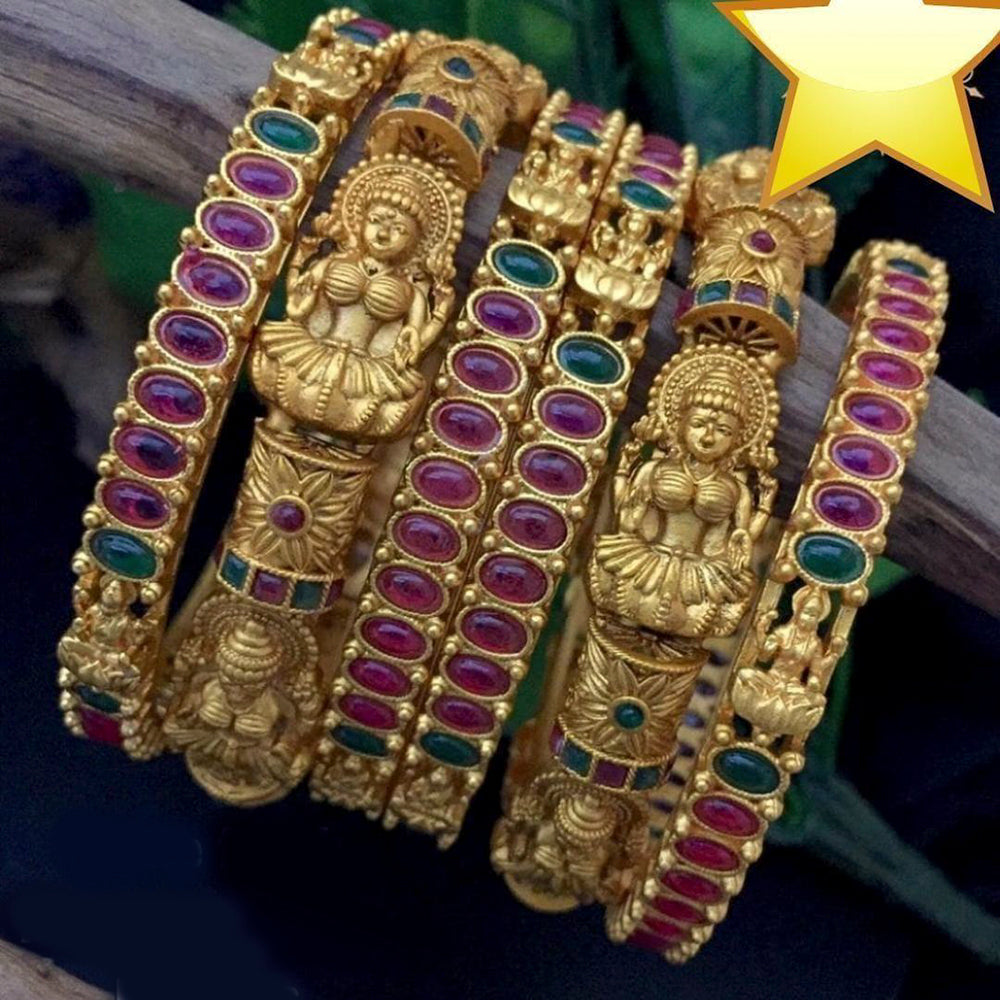 Pooja Bangles Pota Stone Gold Plated Temple Bangles Set – JewelEMarket