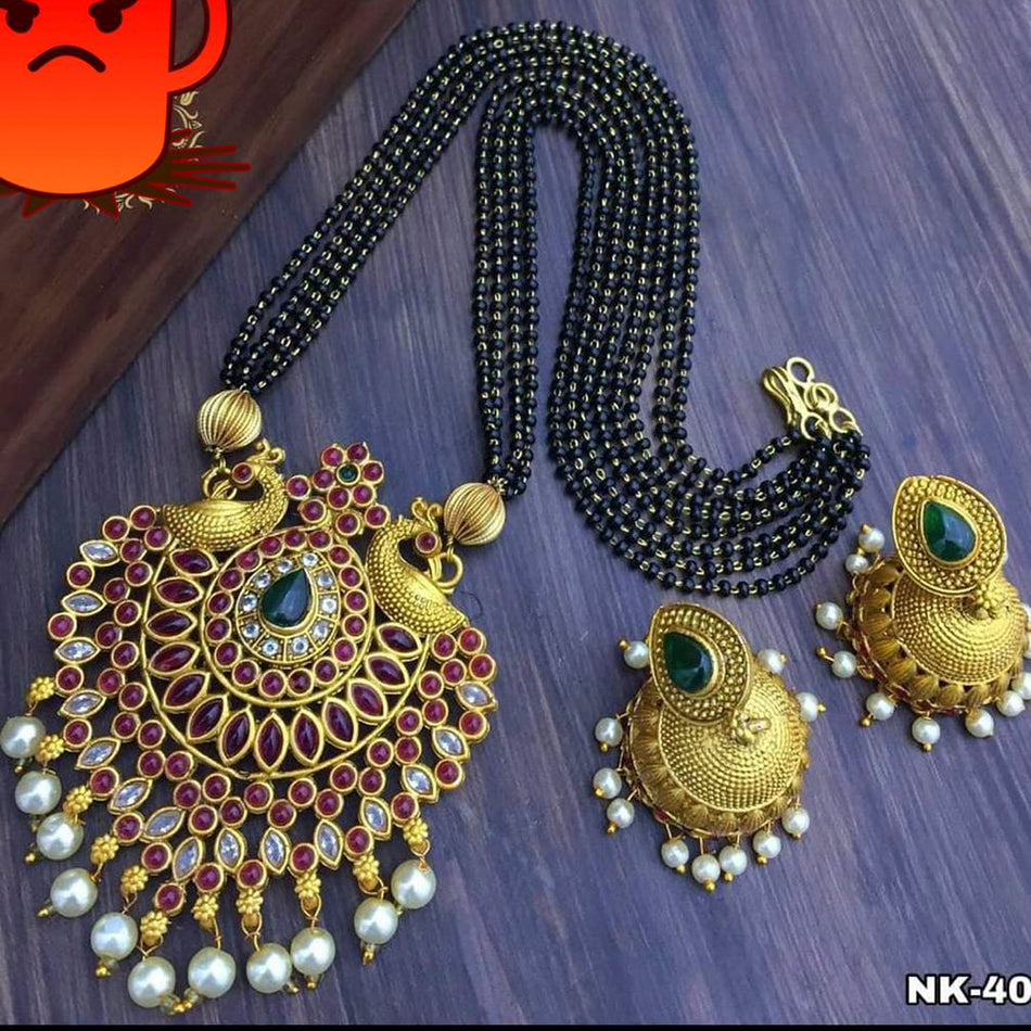 Sai Fashion Gold Plated Pink & Green Pota Stone Traditional Mangalsutr ...